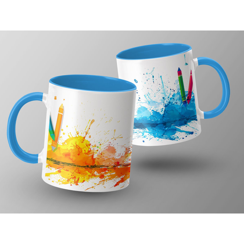 East Urban Home Kids Drawing Style 11oz Accent Mugs – White Ceramic ...