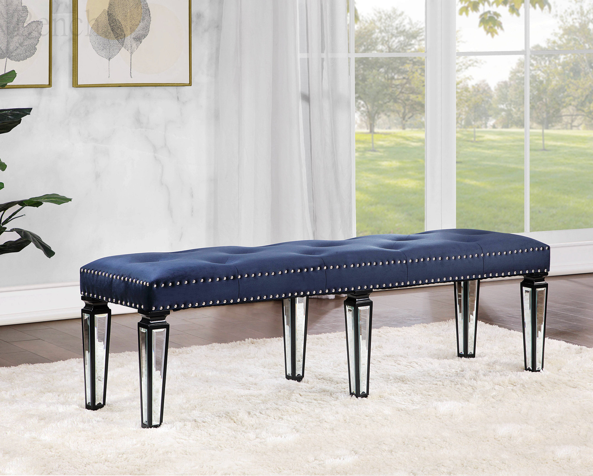House of Hampton Bench Bench With Beveled-Mirrored Tapered Leg For ...