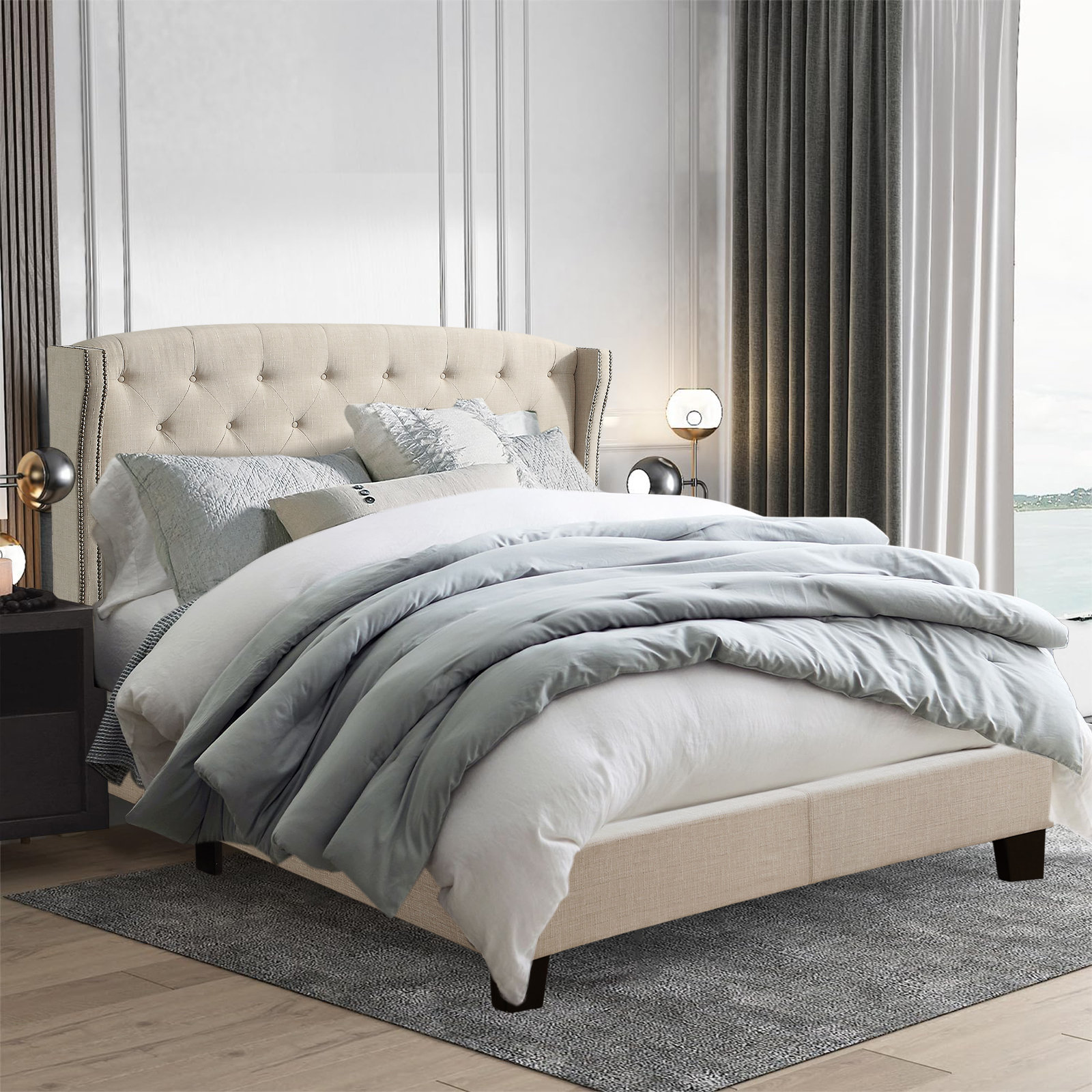 Winston Porter Upholstered Bed Frame - Luxurious Headboard, Elegant ...