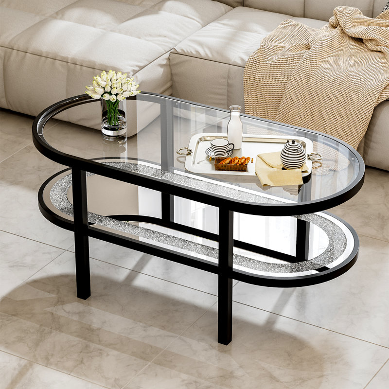 Mercer41 Merrissa Mirrored Glass Coffee Table with 2 Tier Glass ...