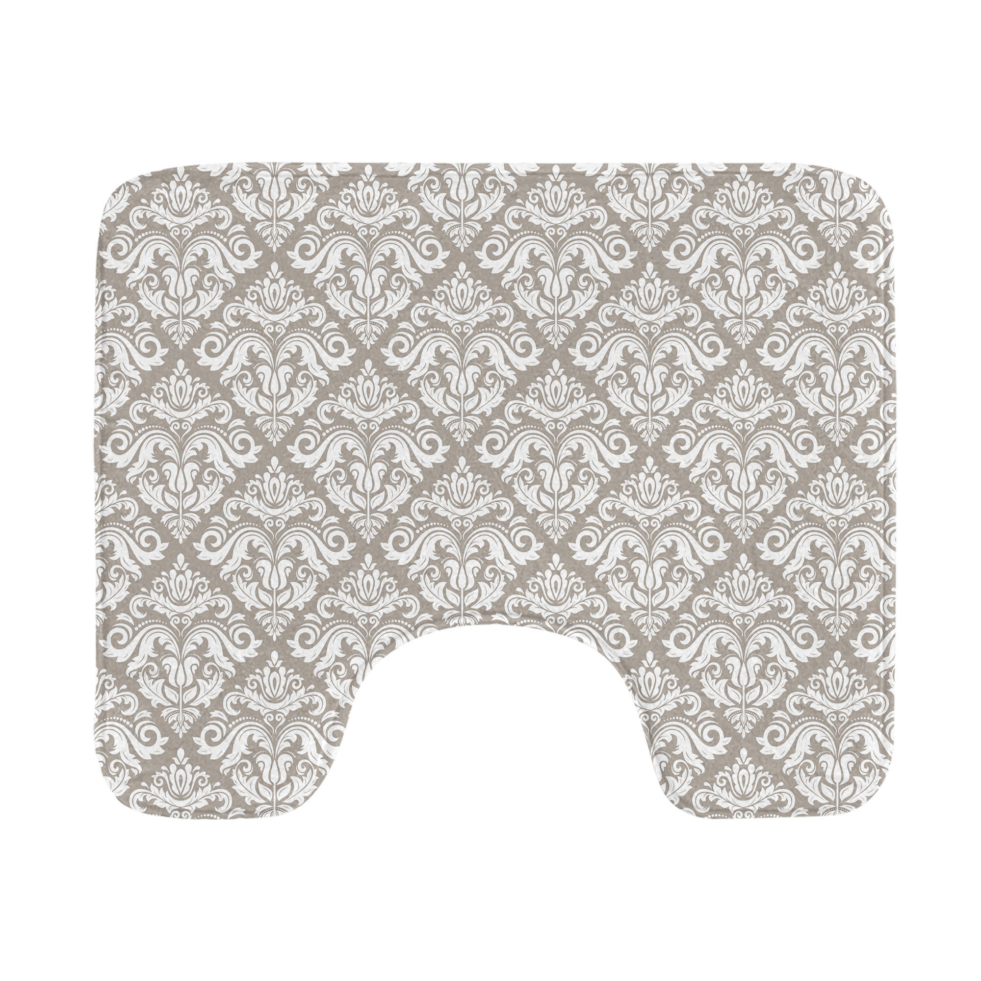 East Urban Home Damask Toilet Mat U-Shape Bathroom Rug 20" Taupe White ...