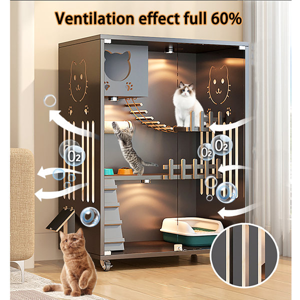 Tucker Murphy Pet™ Desara Wooden Cat Villa, Large Cat Enclosure, Indoor ...