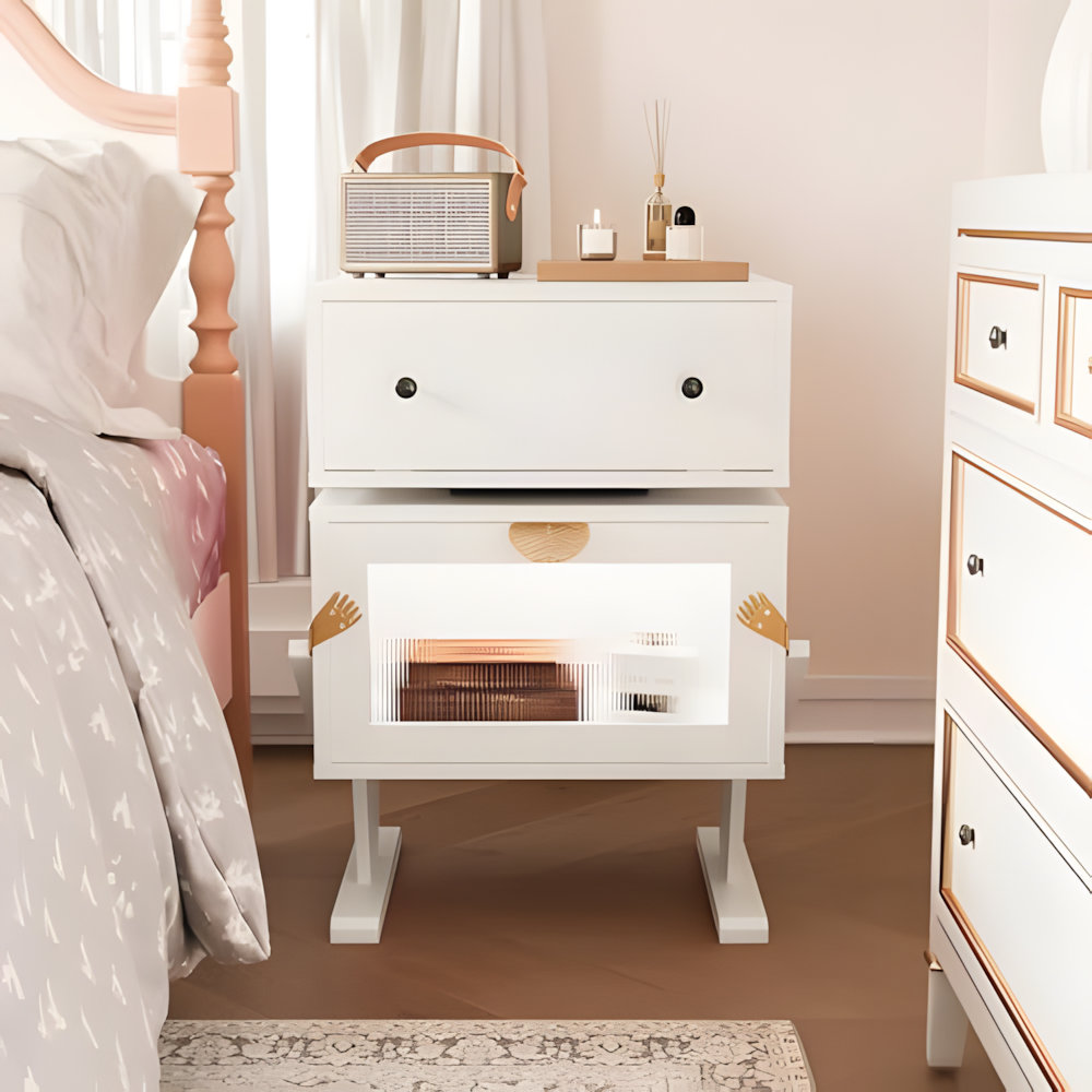 Ivy Bronx Modern LED End Table With 360° Rotating Drawer, Ample Storage ...