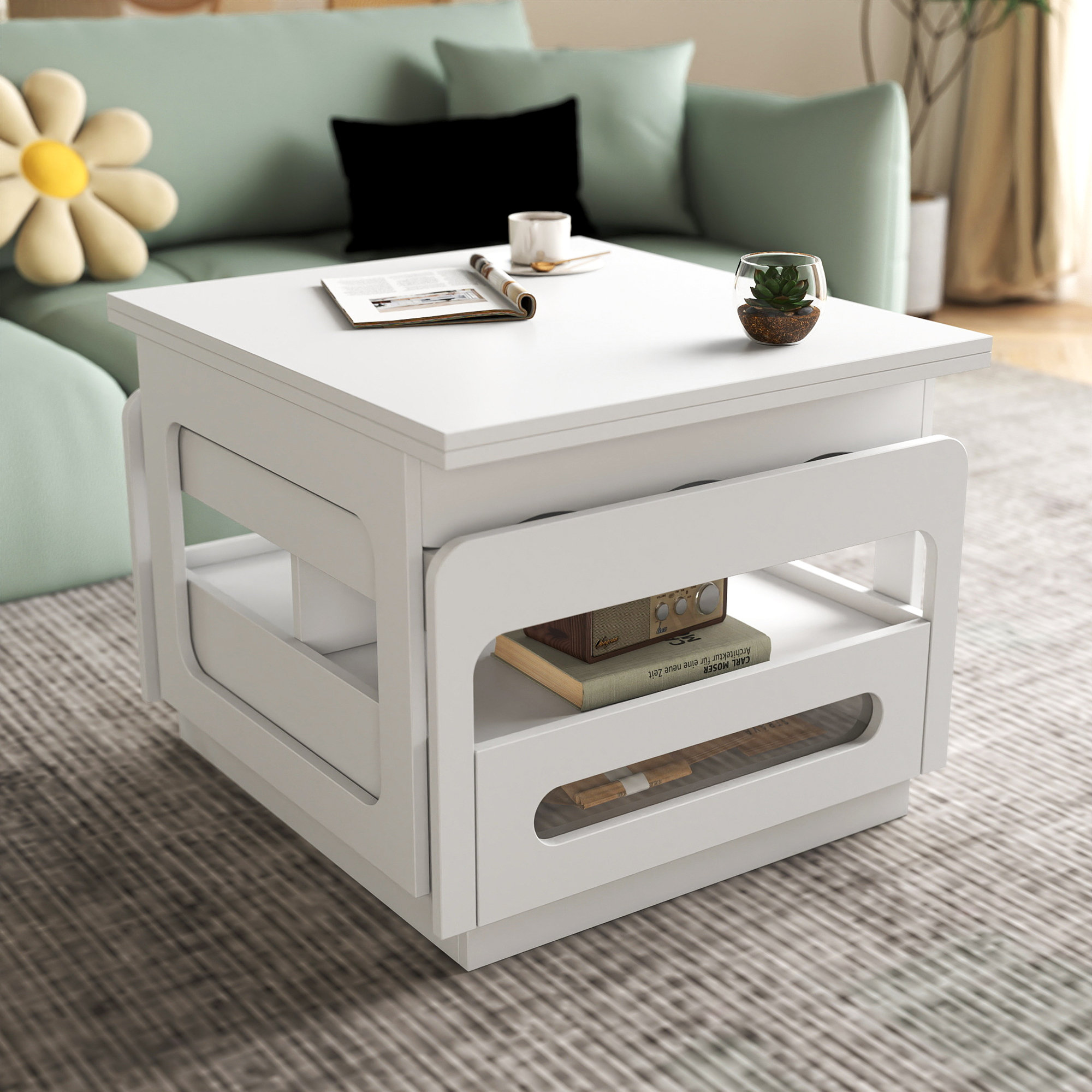 Latitude Run® 3 in 1 deformed Coffee Tables with Storage Cabinet | Wayfair