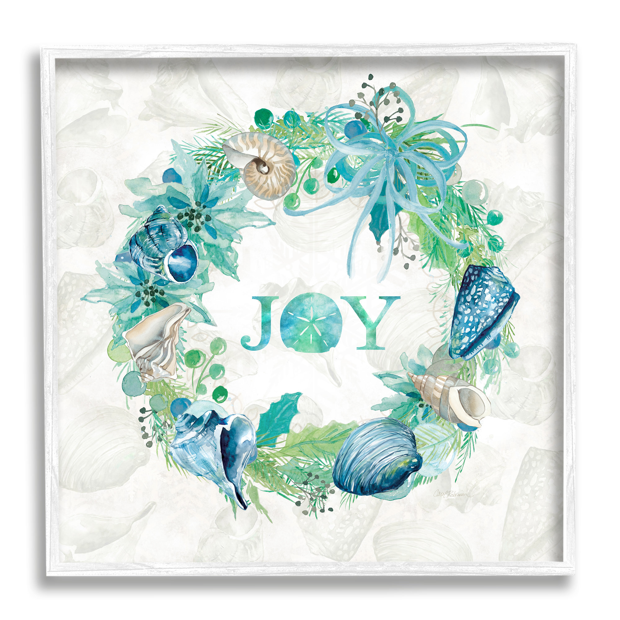 The Holiday Aisle® Joy Coastal Shell Wreath, art de la giclée encadrée ...
