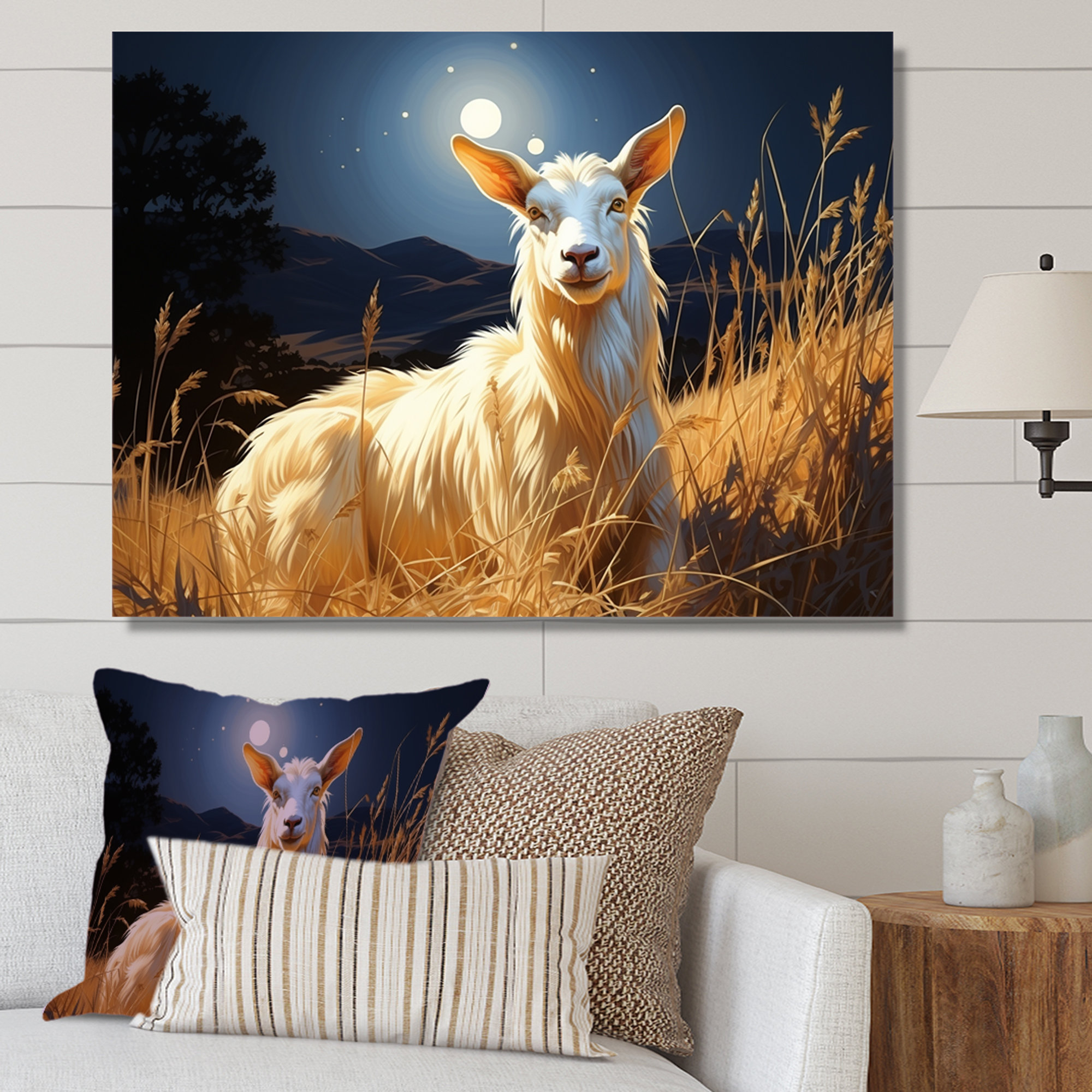 Millwood Pines White Caprine Goat Charm Meadows I - Goat Animal Wall ...