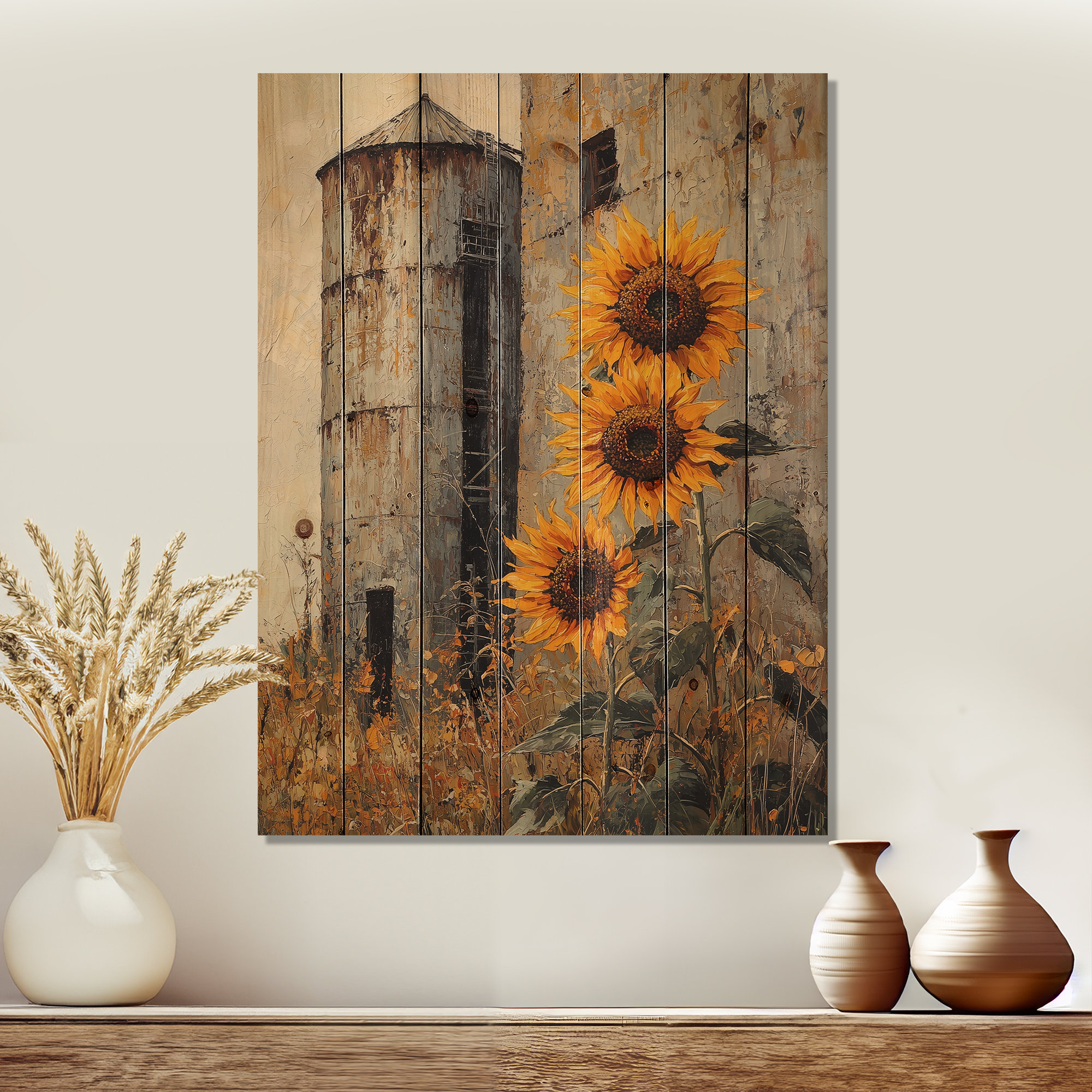 Ophelia & Co. Farm Sunflowers Around The Silo III - Sunflowers Wood ...