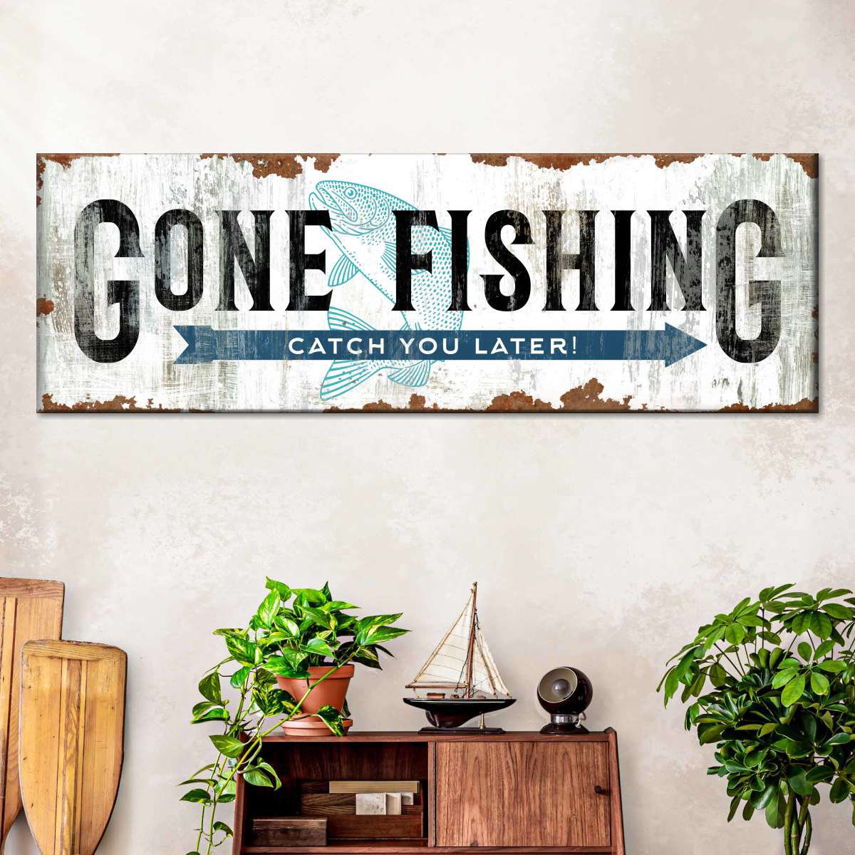 Highland Dunes Gone Fishing Signage On Canvas Print | Wayfair