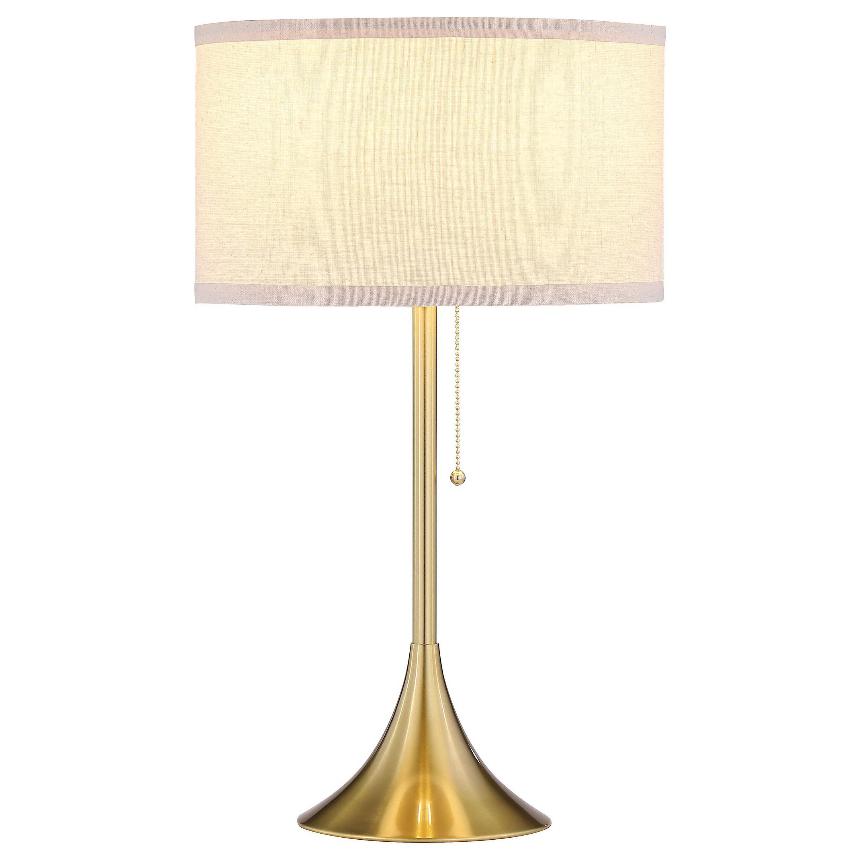 Benjara Mikka Table Lamp, Pull-Chain, Gold Flared Pedestal Base, Beige ...