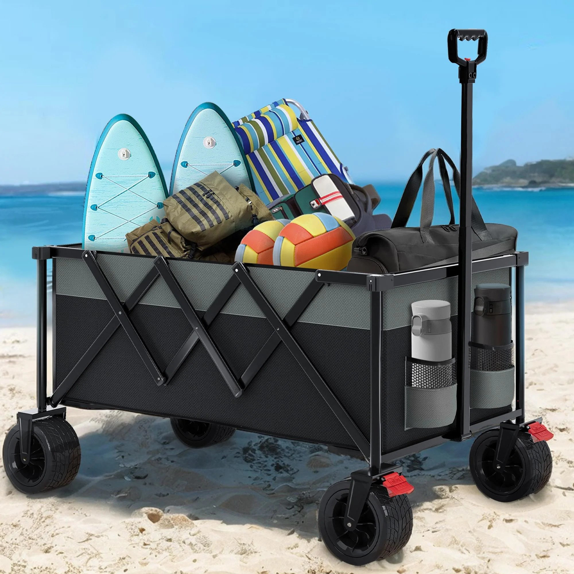 iYofe 40"Wagons Garden Carts, Foldable Beach Cart,Grocery Cart On ...