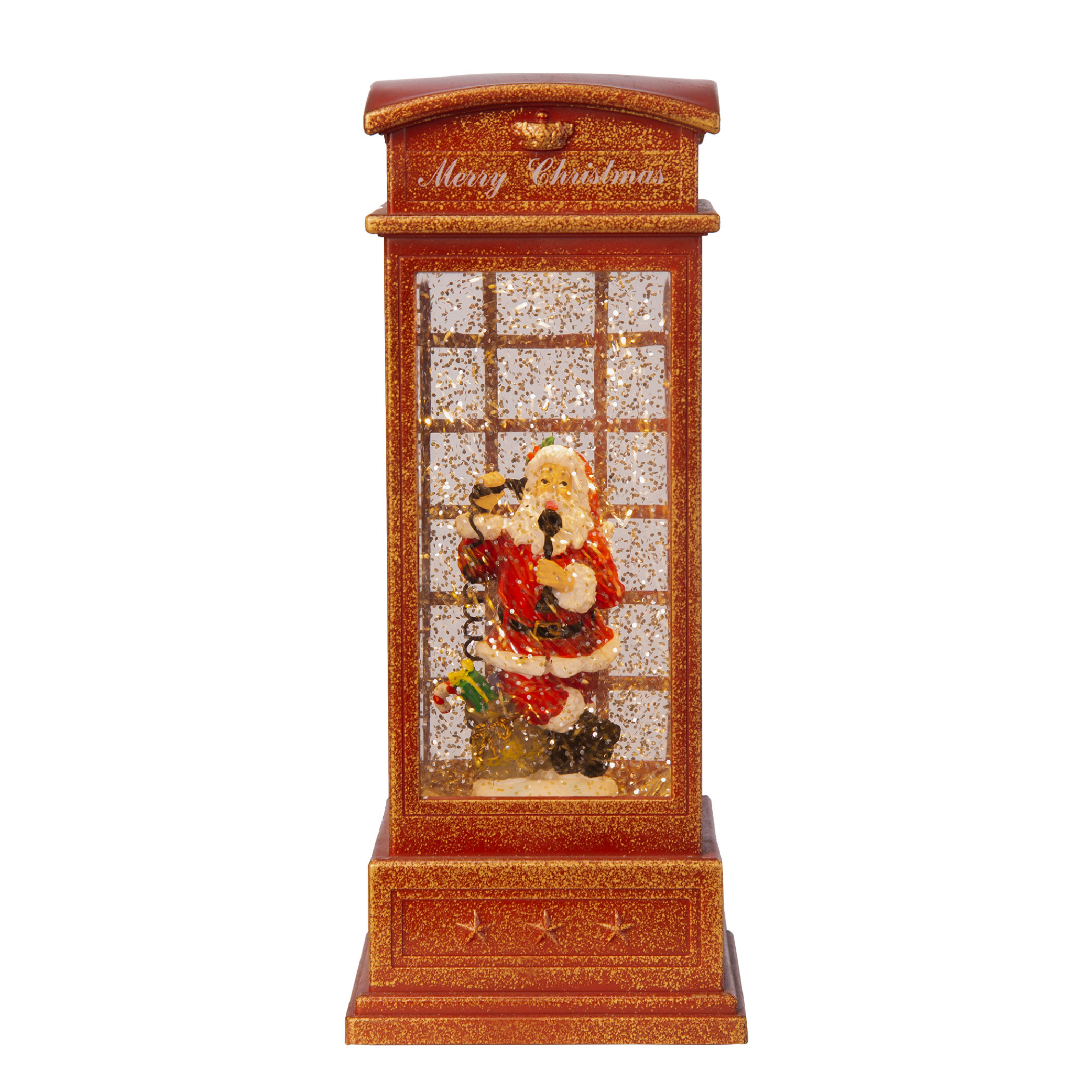 The Holiday Aisle® Lighted Water Spinning Phone Booth with Santa on ...