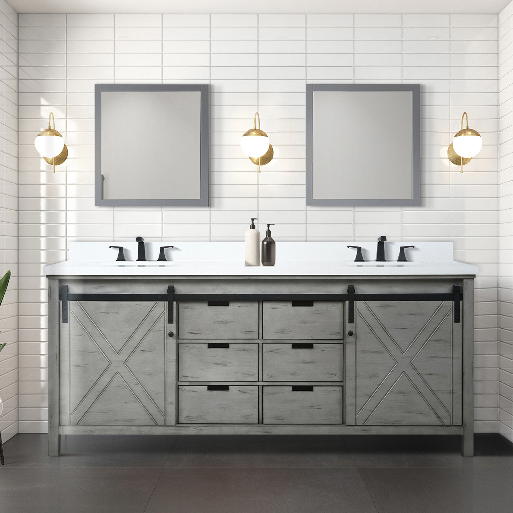 Hokku Designs Double Bath Vanity 80 in. W x 22 in. D, White Quartz ...