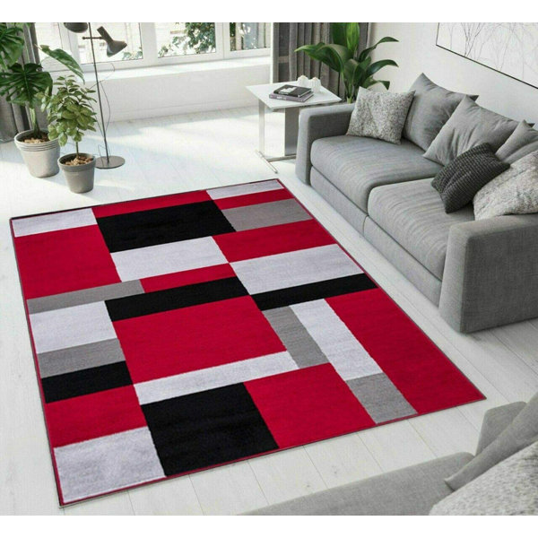 Metro Lane Amie-Louise Flatweave Black/Red/White Rug | Wayfair.co.uk