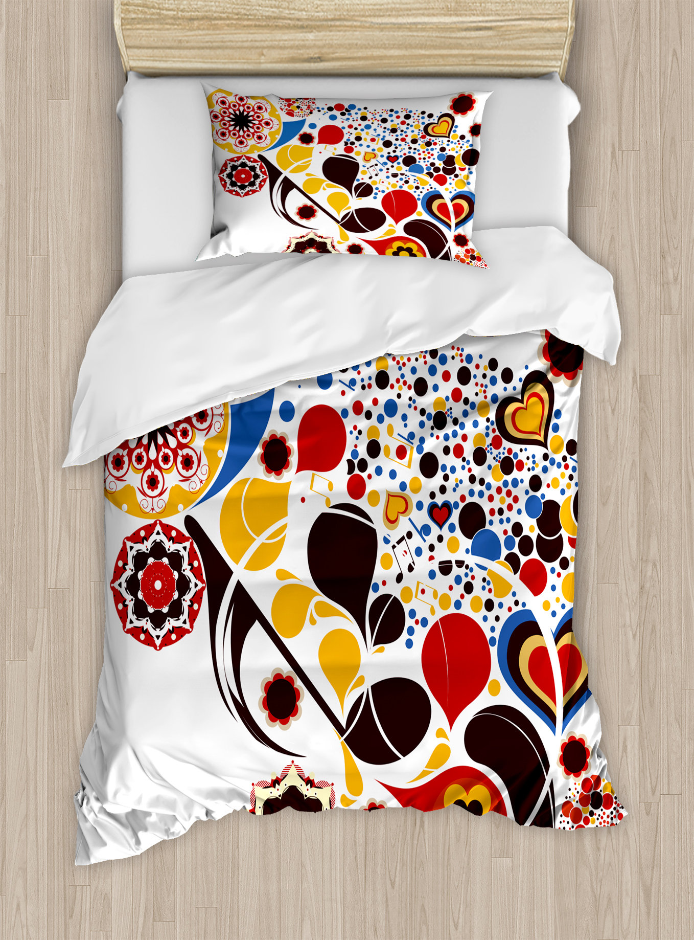Ambesonne Abstract Colorful Graphic Design of Floral Motifs Hearts ...