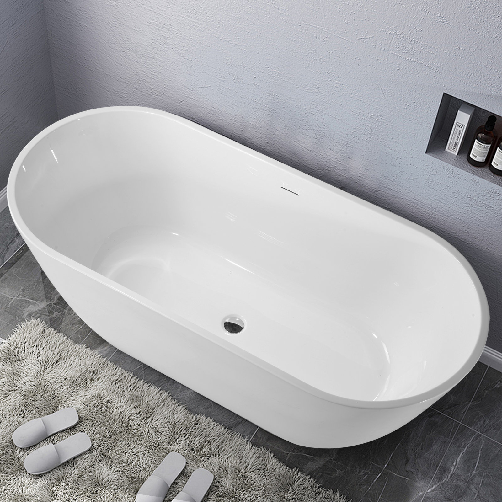 VIBRANTBATH 55 In. Oval Acrylic Soaking Bath Tub Flatbottom ...