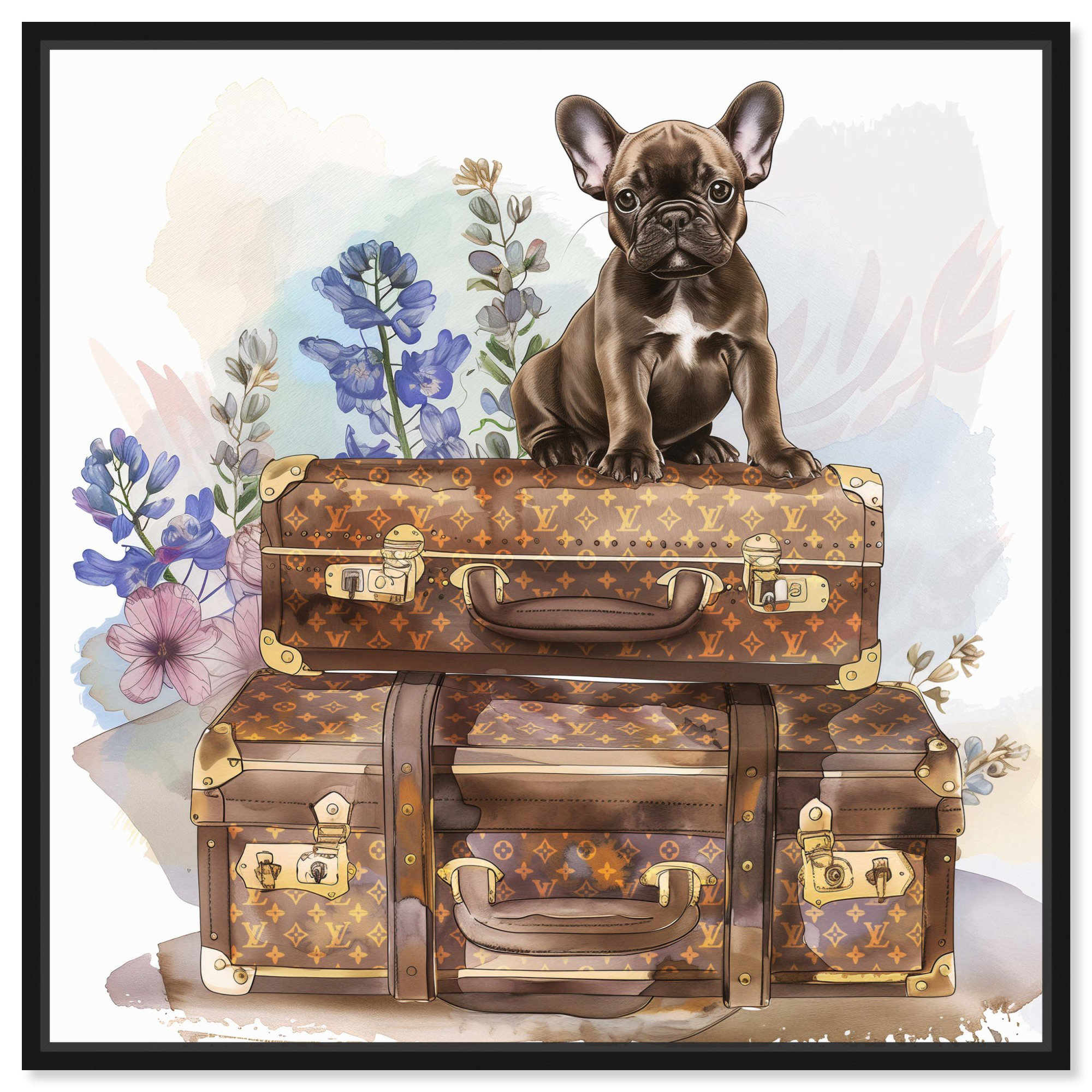 Art Remedy Frenchie Luggage Floral Canvas Glam Art Prints by Art Remedy ...