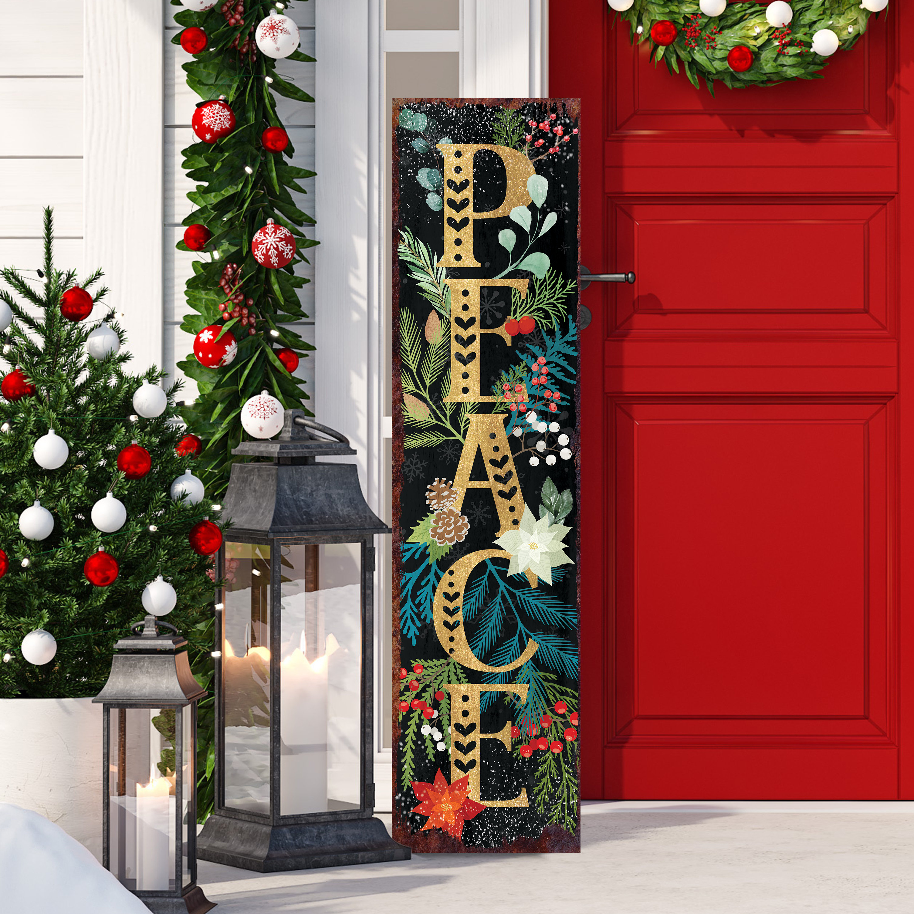 The Holiday Aisle® PEACE Porch Sign Front Porch Christmas Welcome Sign ...