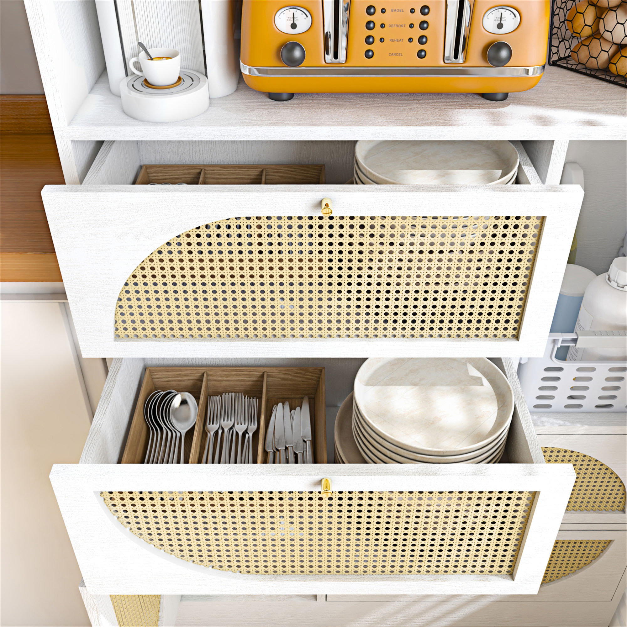 Dovecove Tall Freestanding Storage Cabinet with Rattan Doors Power ...