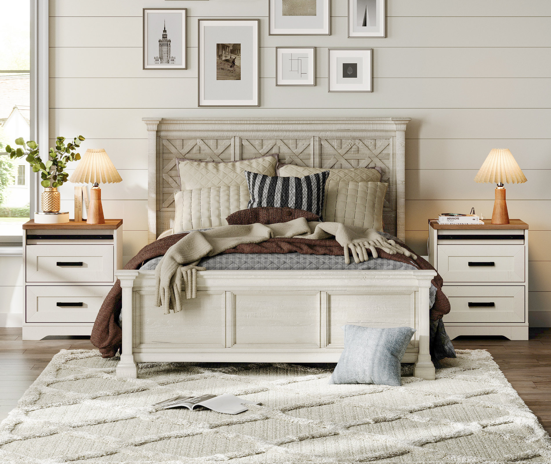 Gracie Oaks Laziza August Grove 3-Piece Farmhouse Bedroom Set,Wardrobe ...