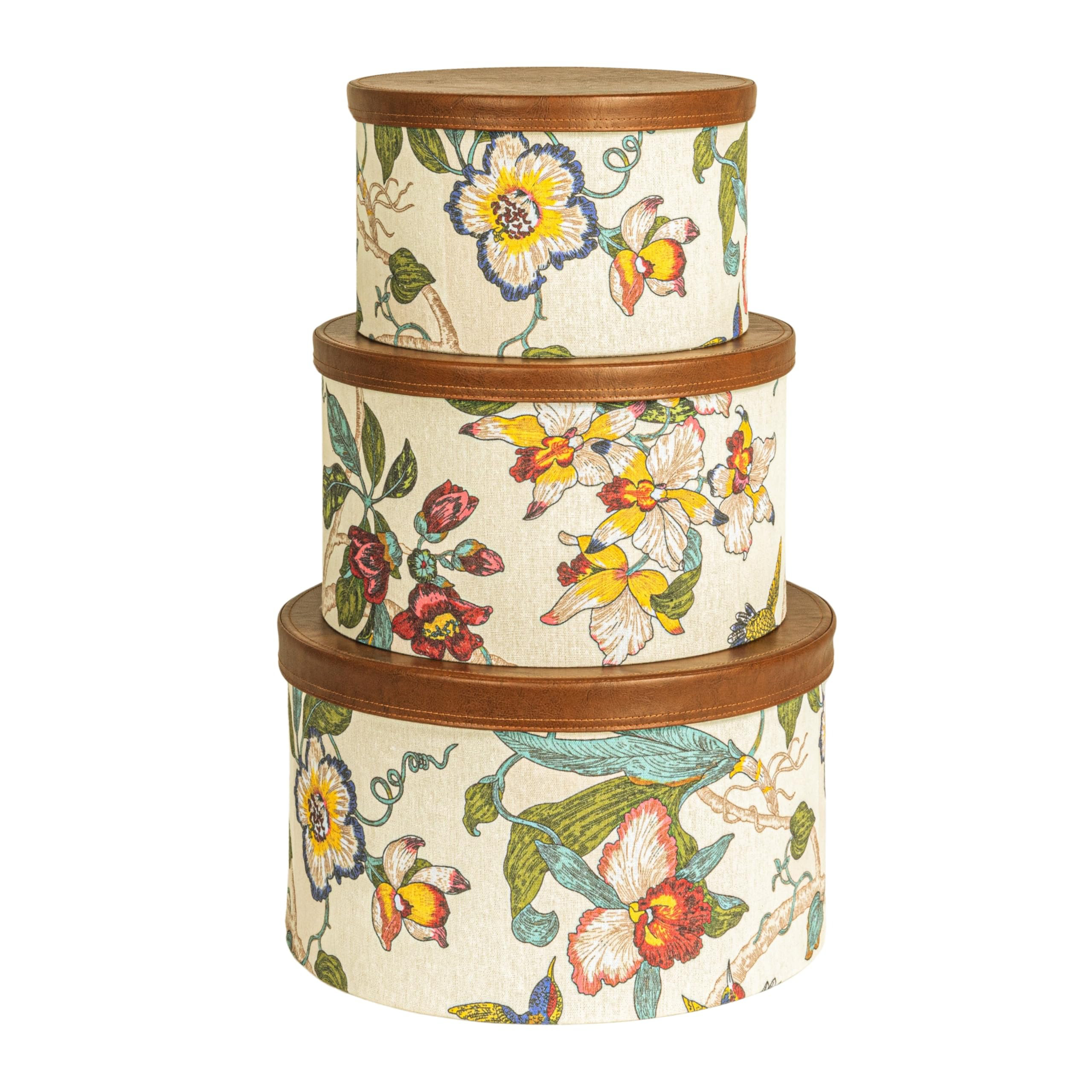 Latitude Run® 3 Piece Hat Box Set with Faux Leather Lids | Wayfair