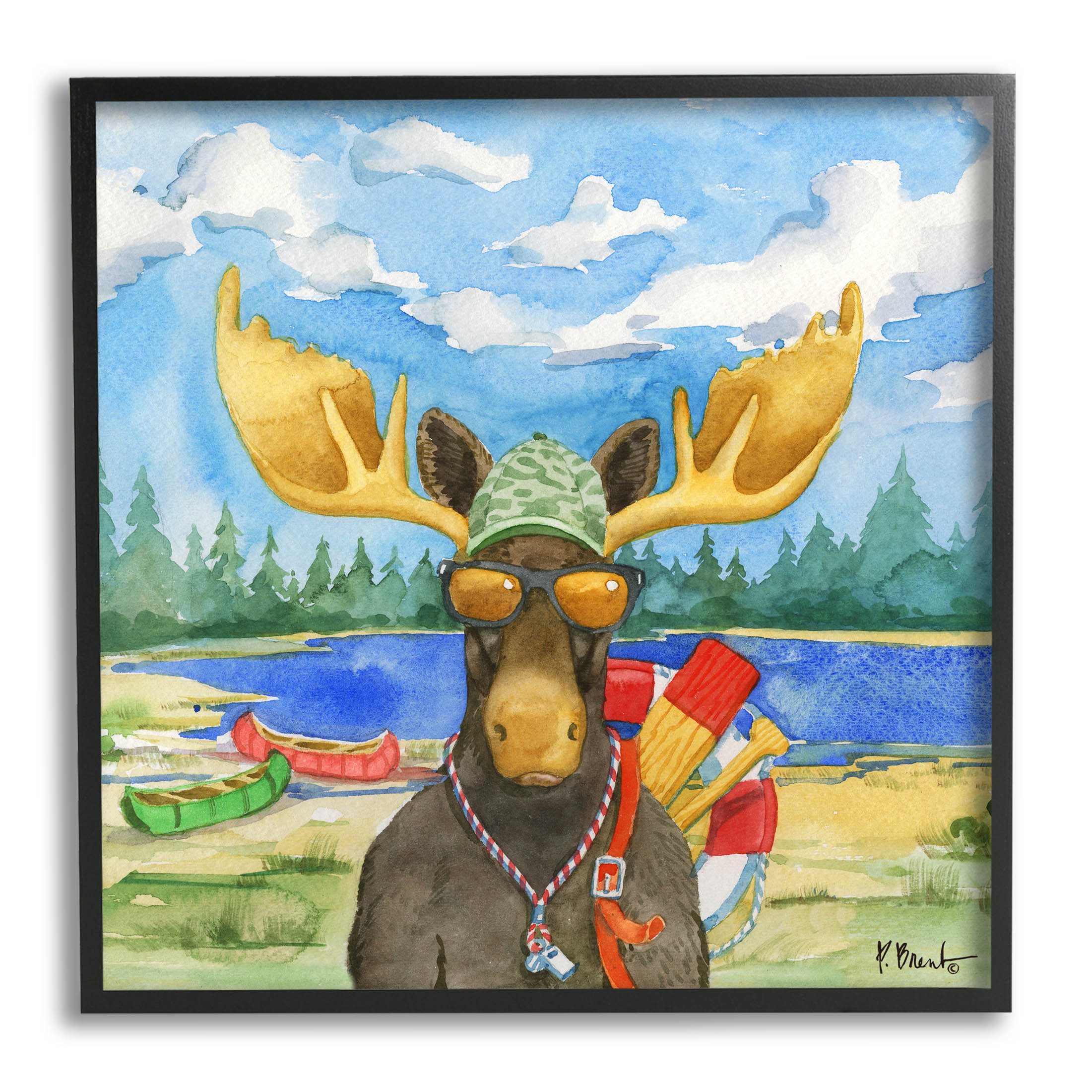 Trinx Happy Camper Life Guard Moose by - Floater Frame Painting on Wood ...