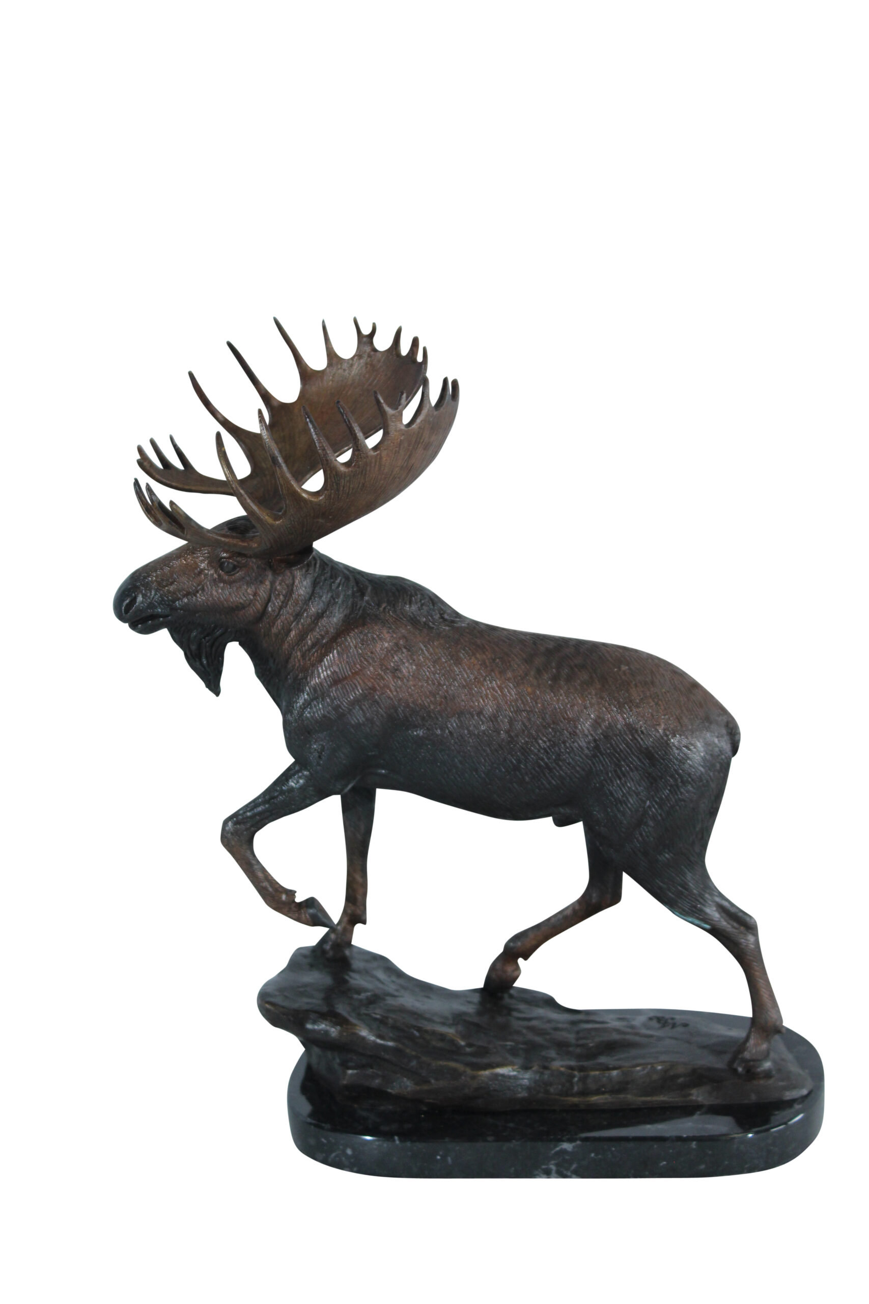Red Barrel Studio Walking Moose Bronze Sculpture with Marble Base 11" x ...