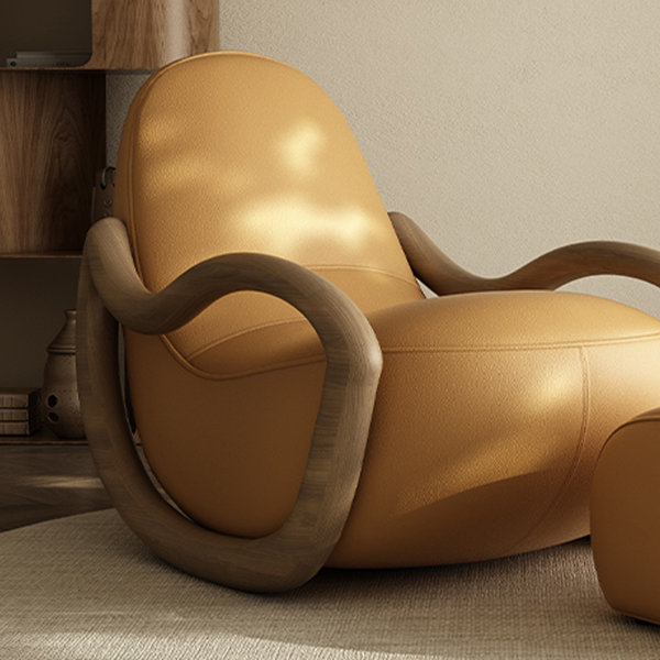 ChairVogue Curved Backrest Rocking Chair With Ottoman Solid Wood ...