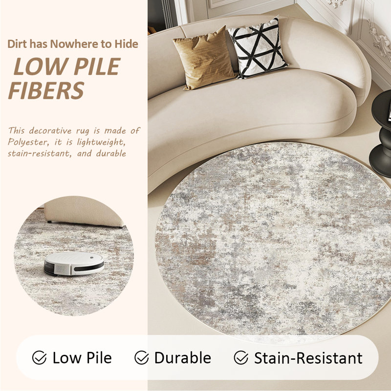 17 Stories Modern Abstract Round Rug – Non-Slip Washable Carpet For ...