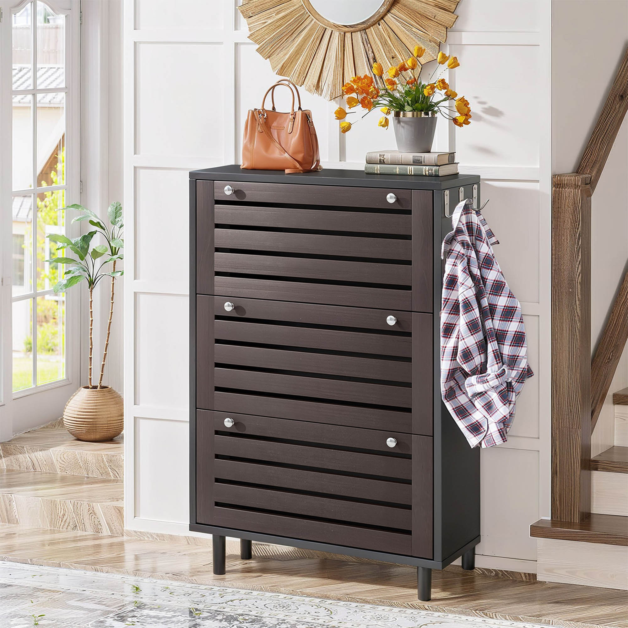 George Oliver Shoe Storage Cabinet With Flip Drawers, Shoe Organizer ...