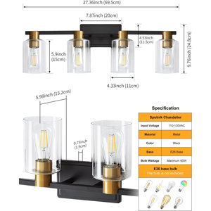 Mercer41 4 - Light Dimmable Vanity Light Mirror Headlights & Reviews ...