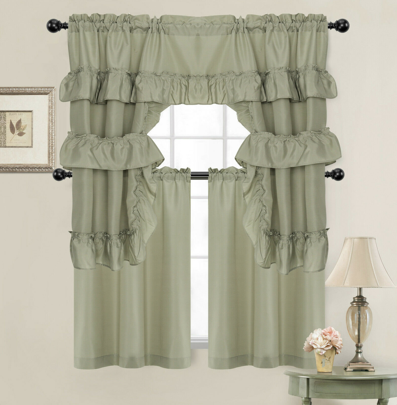 One Allium Way® Sonja Ruffled 56'' W Kitchen Curtain & Reviews | Wayfair