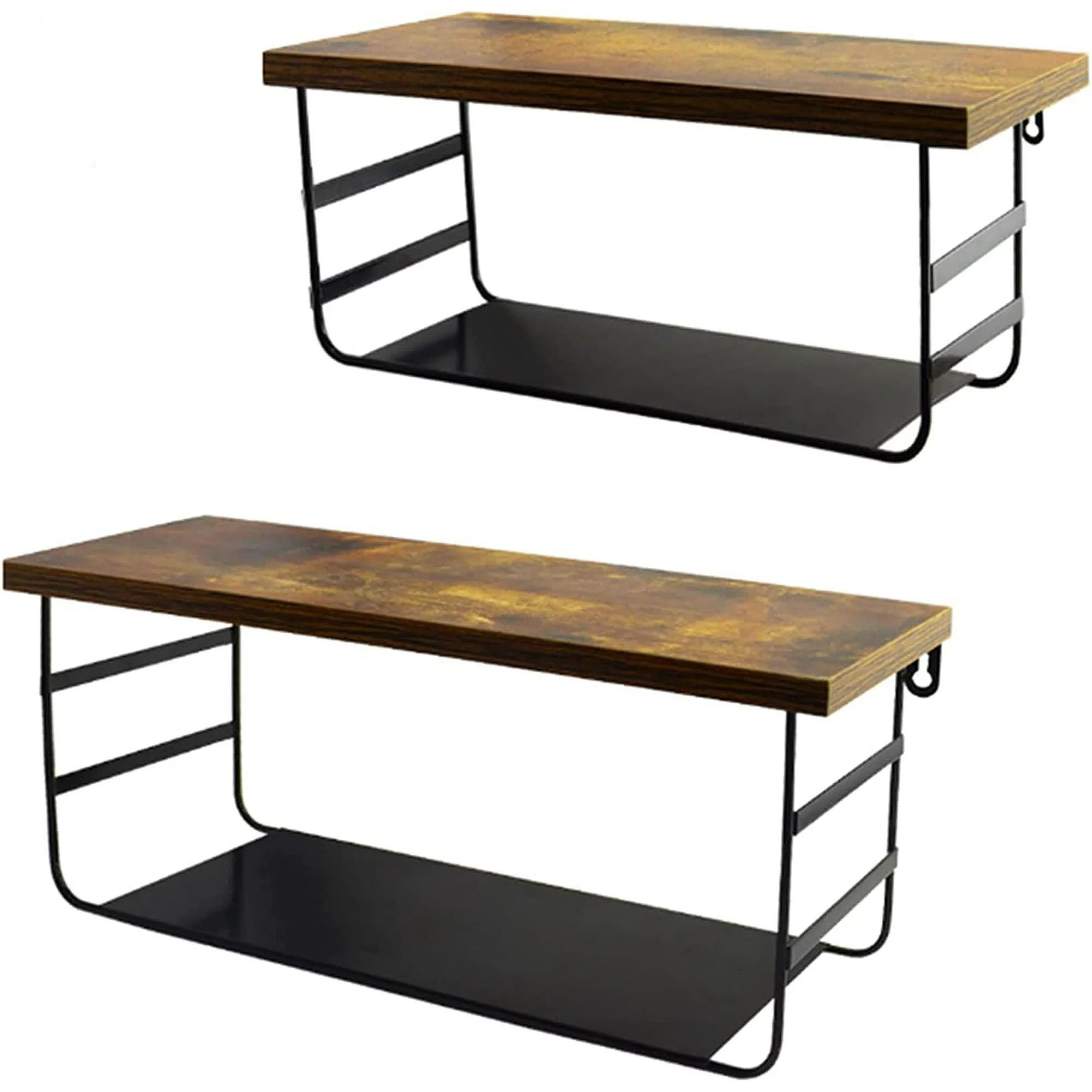17 Stories 2 Tier Floating Wall Shelves Set Of 2, Rustic Black Metal ...