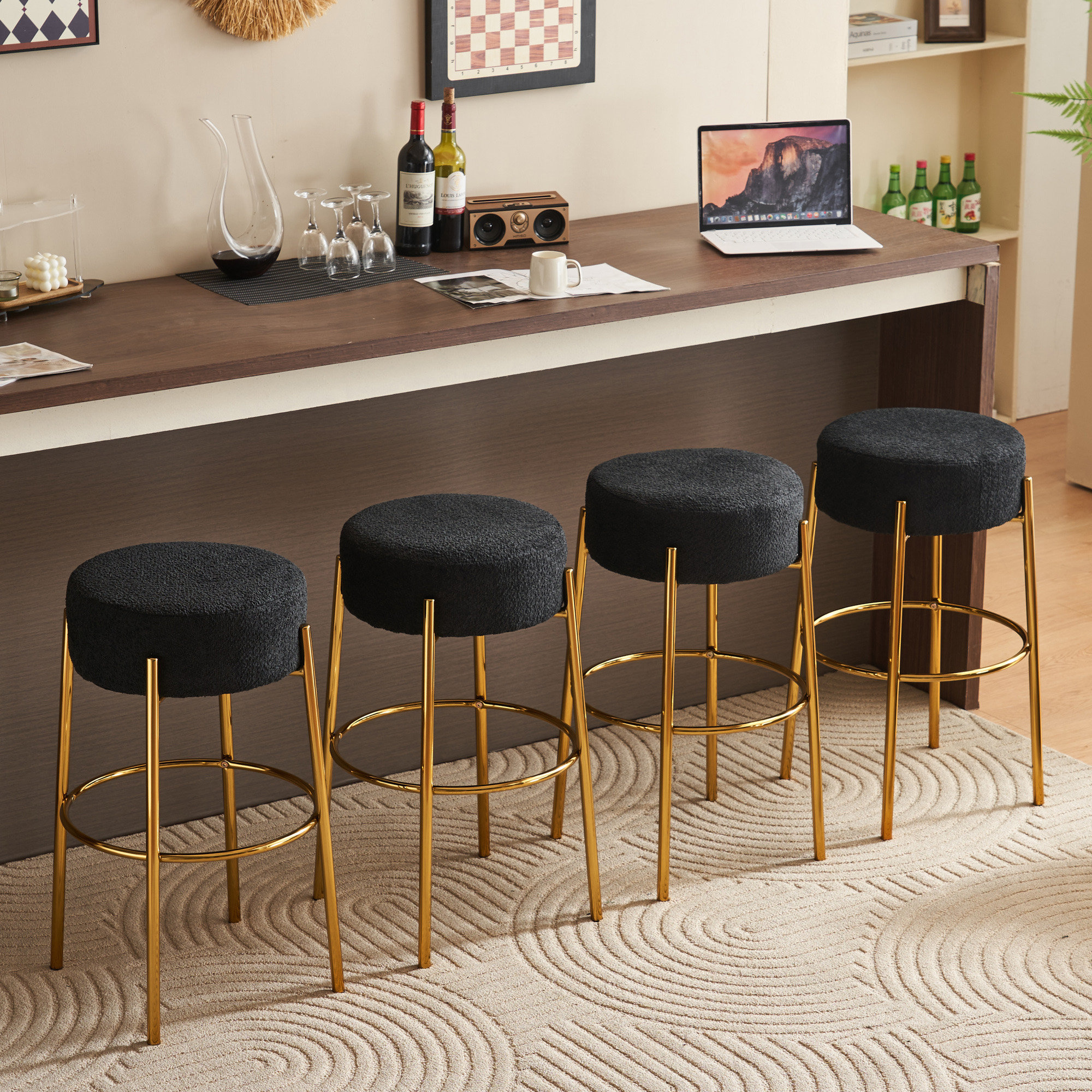 Mercer41 Round High Bar Stools, Set Of 2 - Contemporary Upholstered ...