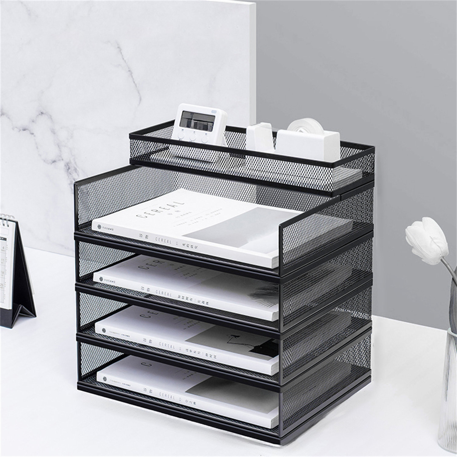 Latitude Run® Office Desk File Rack, File Folder Storage Net, Desktop ...