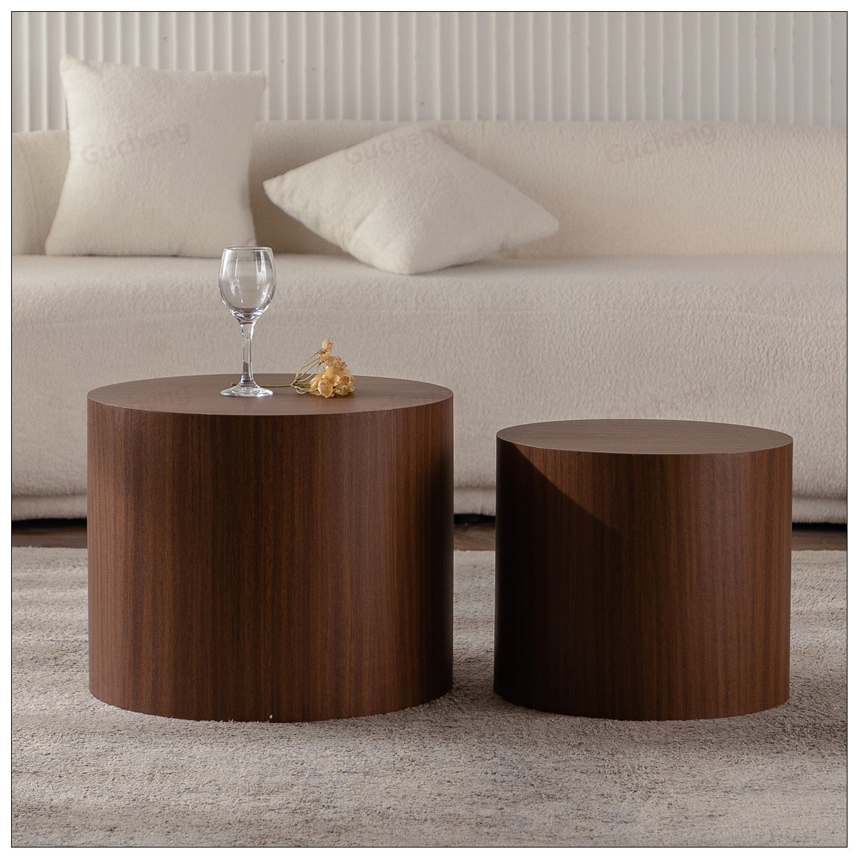 George Oliver Nesting Coffee Table Set of 2, Round Wooden Design for ...