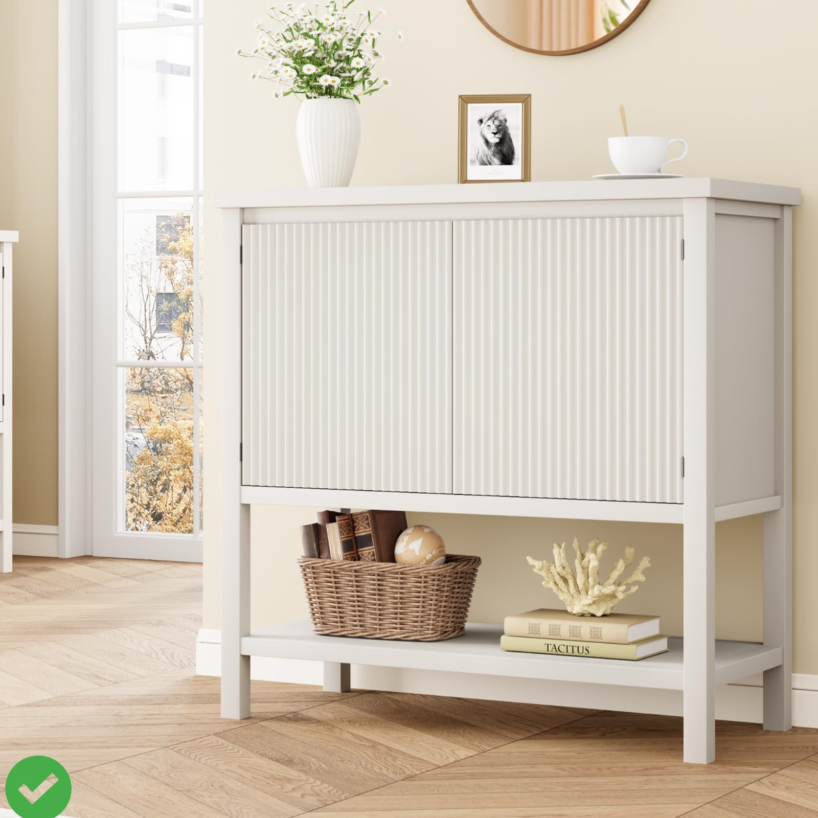 Ebern Designs Modern Console Table with Storage White Entryway Cabinet ...
