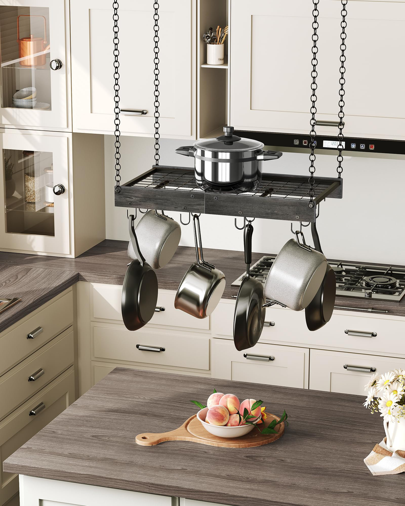 Mint Pantry® Hanging Pot Rack With 12 S-Hooks, Kitchen Vintage Pot Rack ...