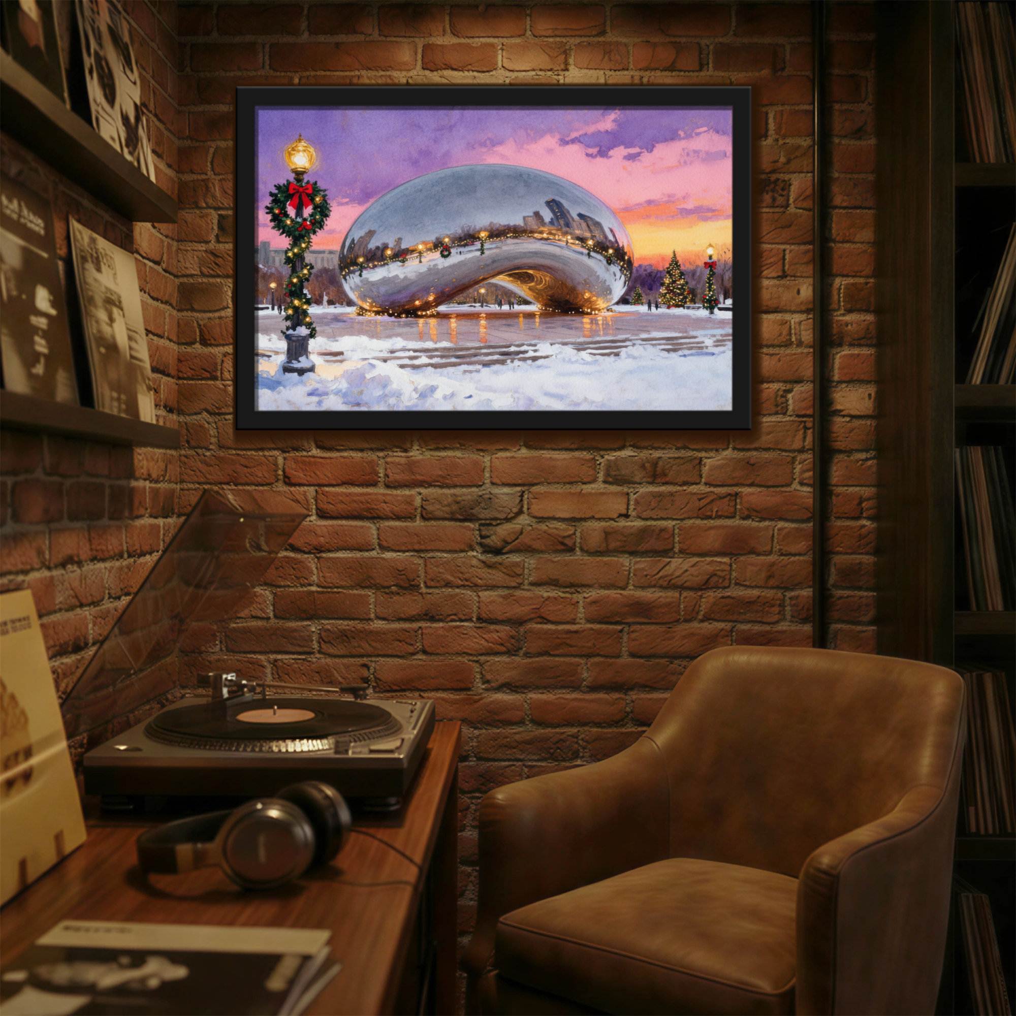 Astoria Grand Christmas Chicago Cloud Gate Winter Sunset Scene | Wayfair
