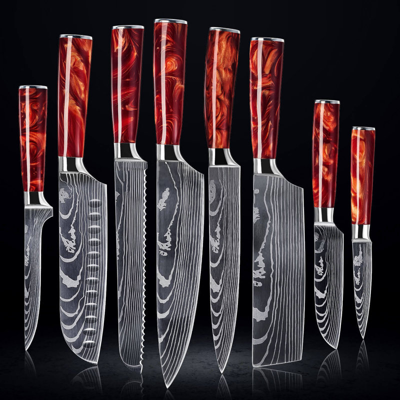 Senken Knives 8-Piece 'Crimson' Japanese Kitchen Knife Set with ...