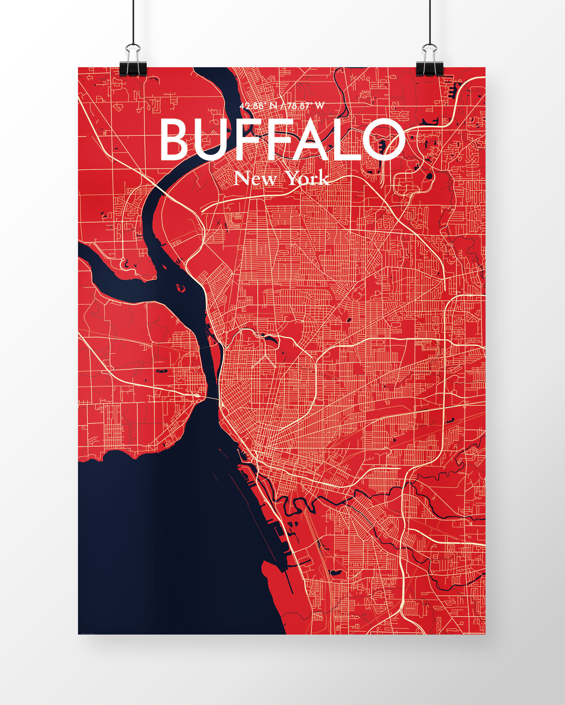 Wrought Studio Buffalo City Map Graphic Art Print Poster in Red ...