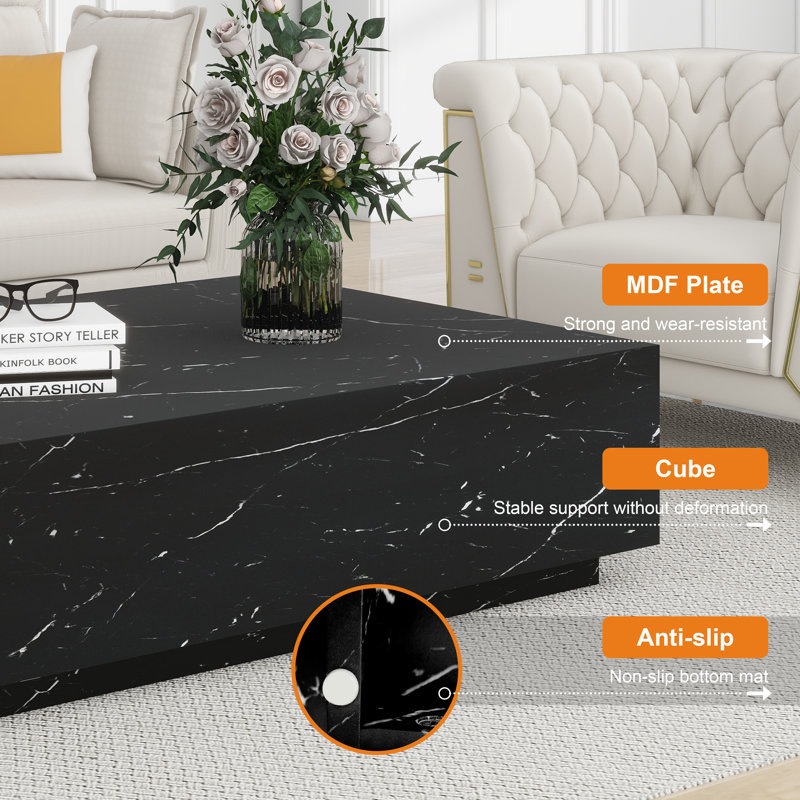 Rosdorf Park Klusek 47'' Faux Marble Modern Block Coffee Table ...