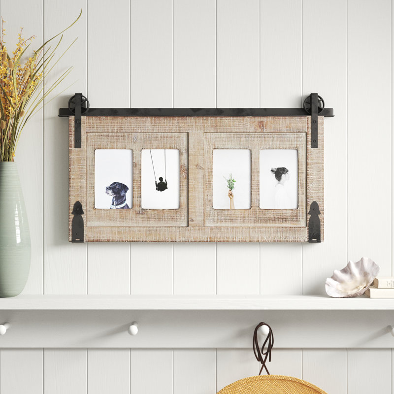 Dovecove Sigtuna Wooden 4 Slot Brown Wall Photo Frame with Metal Accent ...