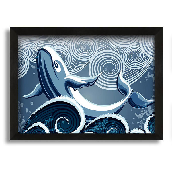 House of Hampton Whale Wave - Picture Frame Graphic Art on Canvas ...