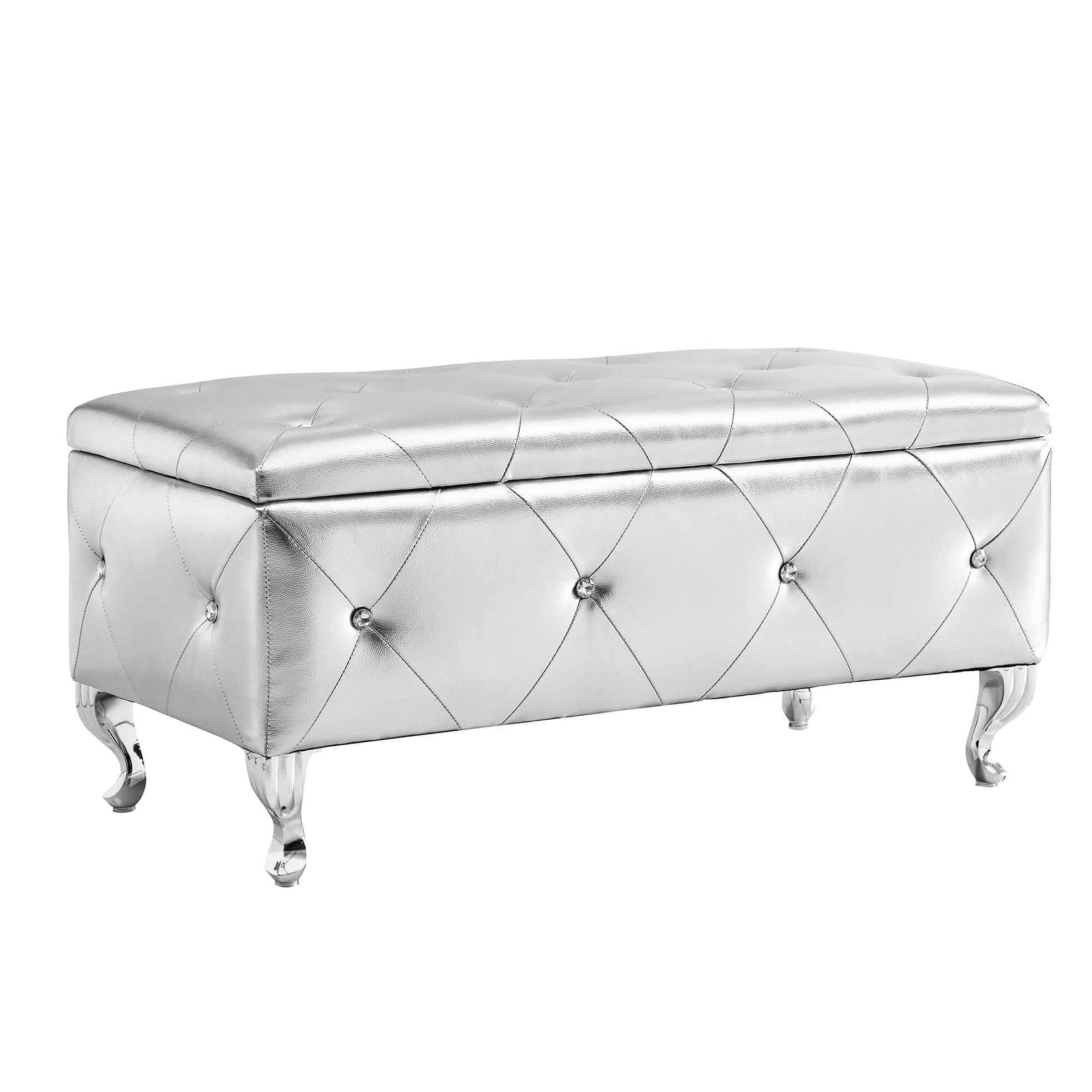 Mercer41 Silver Faux Leather Upholstered Footrest With Storage And ...