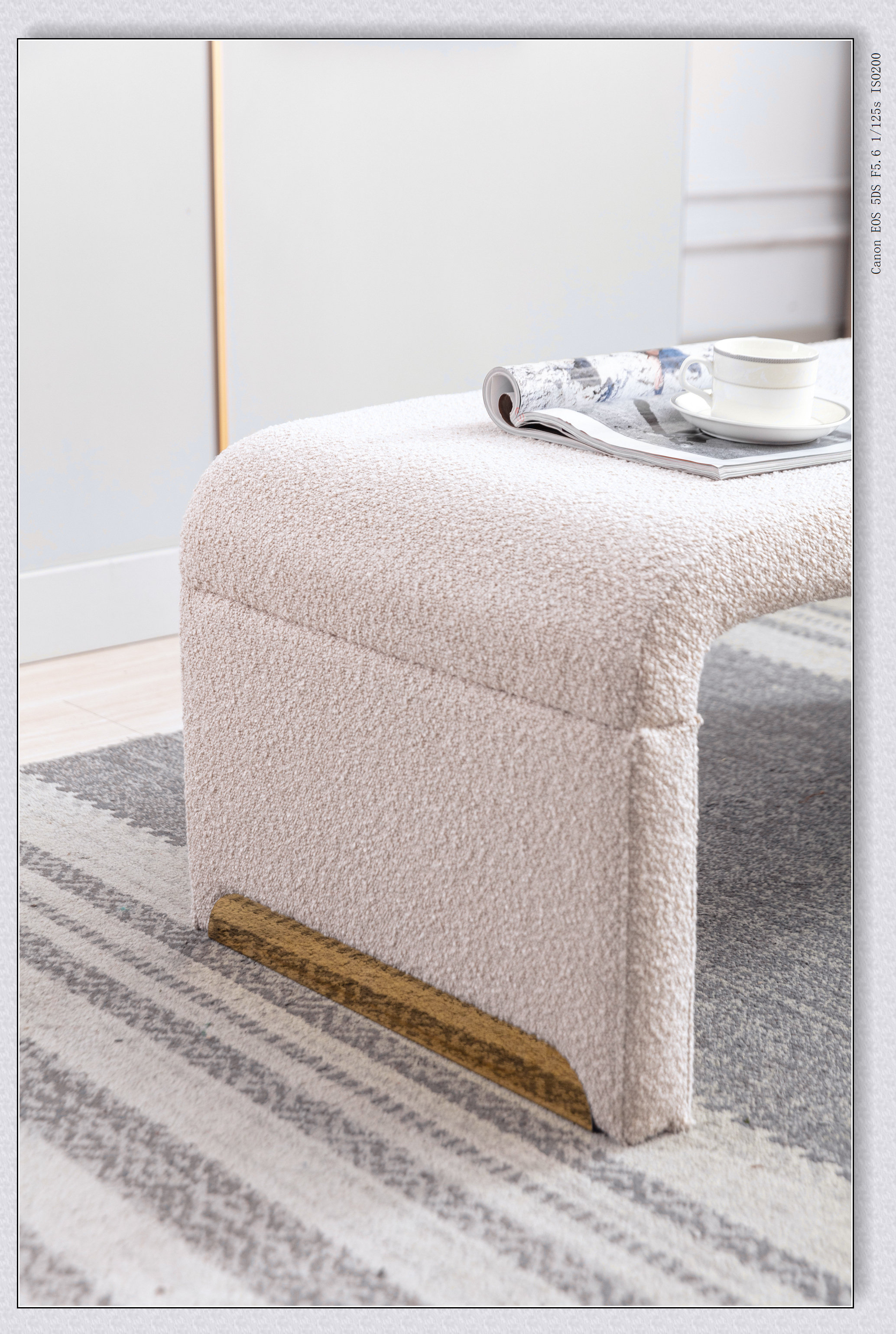 Latitude Run® Boucle Fabric Loveseat Ottoman Footstool Bedroom Bench ...