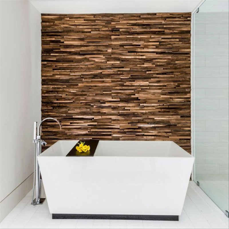 Wetstyle Cube 60" x 30" Freestanding Solid Surface Soaker Tub with Wood ...