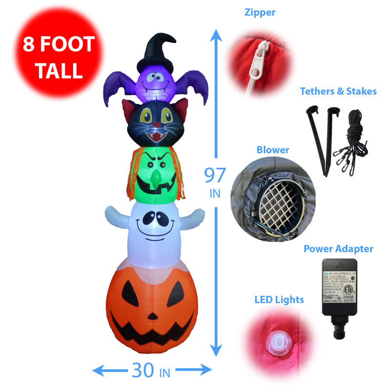The Holiday Aisle® 8 Foot Tall Lighted Happy Halloween Inflatable ...