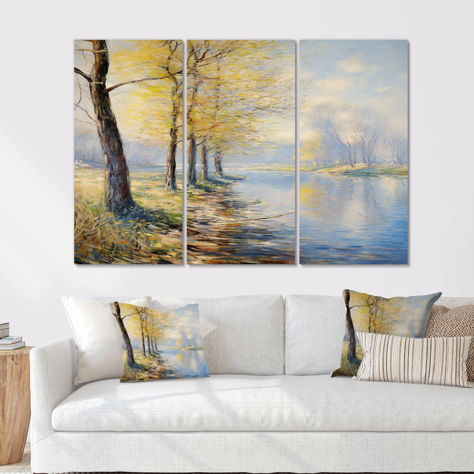 Design Art Impressionist Yellow Trees By The Lake Side - Cottage Wall ...
