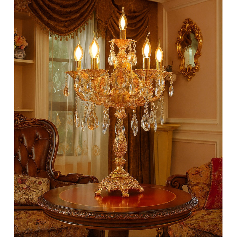 Rosdorf Park 24k Gold Plated Crystal Candelabra Table Lamp | Wayfair