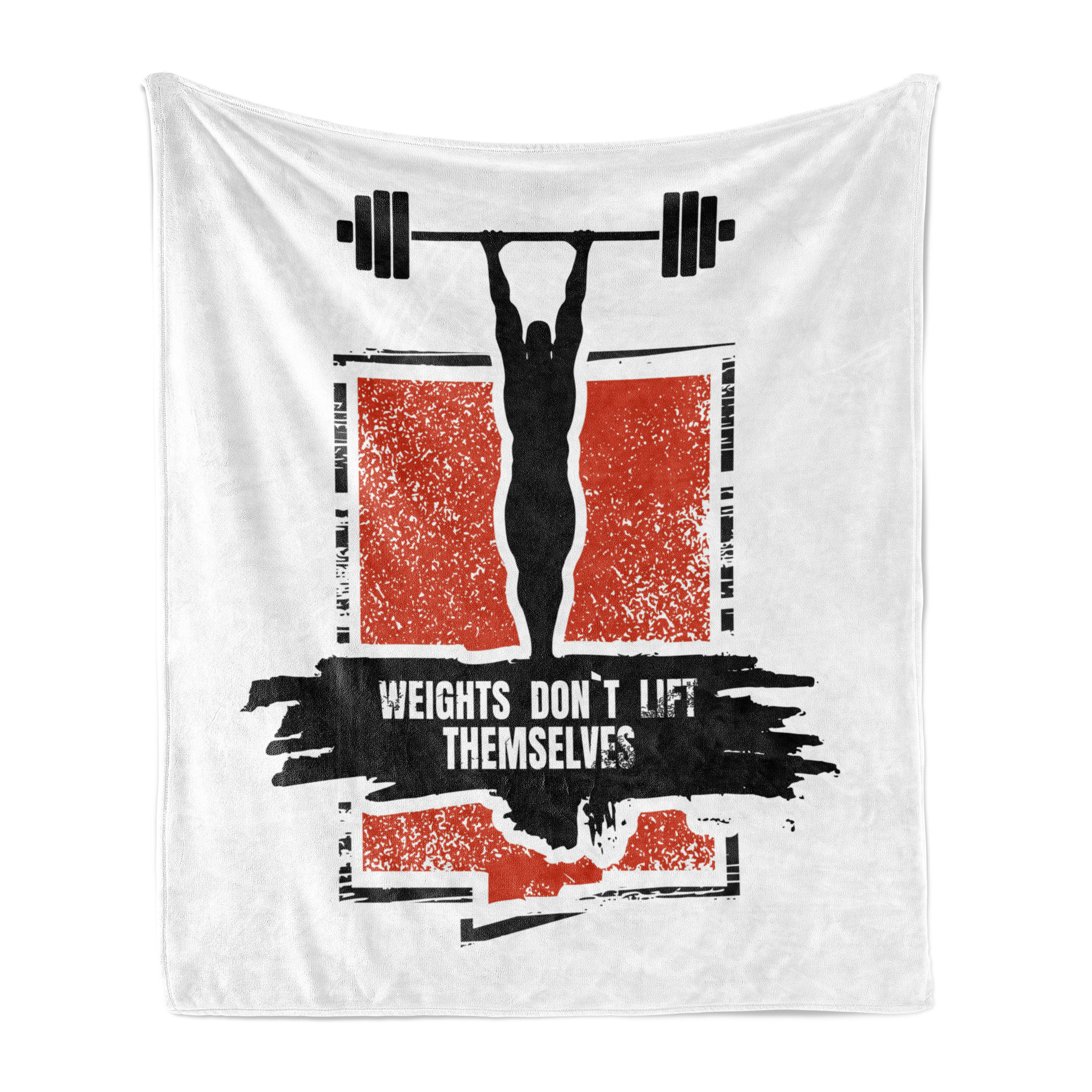 Ambesonne Fitness Fleece Throw Blanket Bodybuilder Barbell Red Black ...